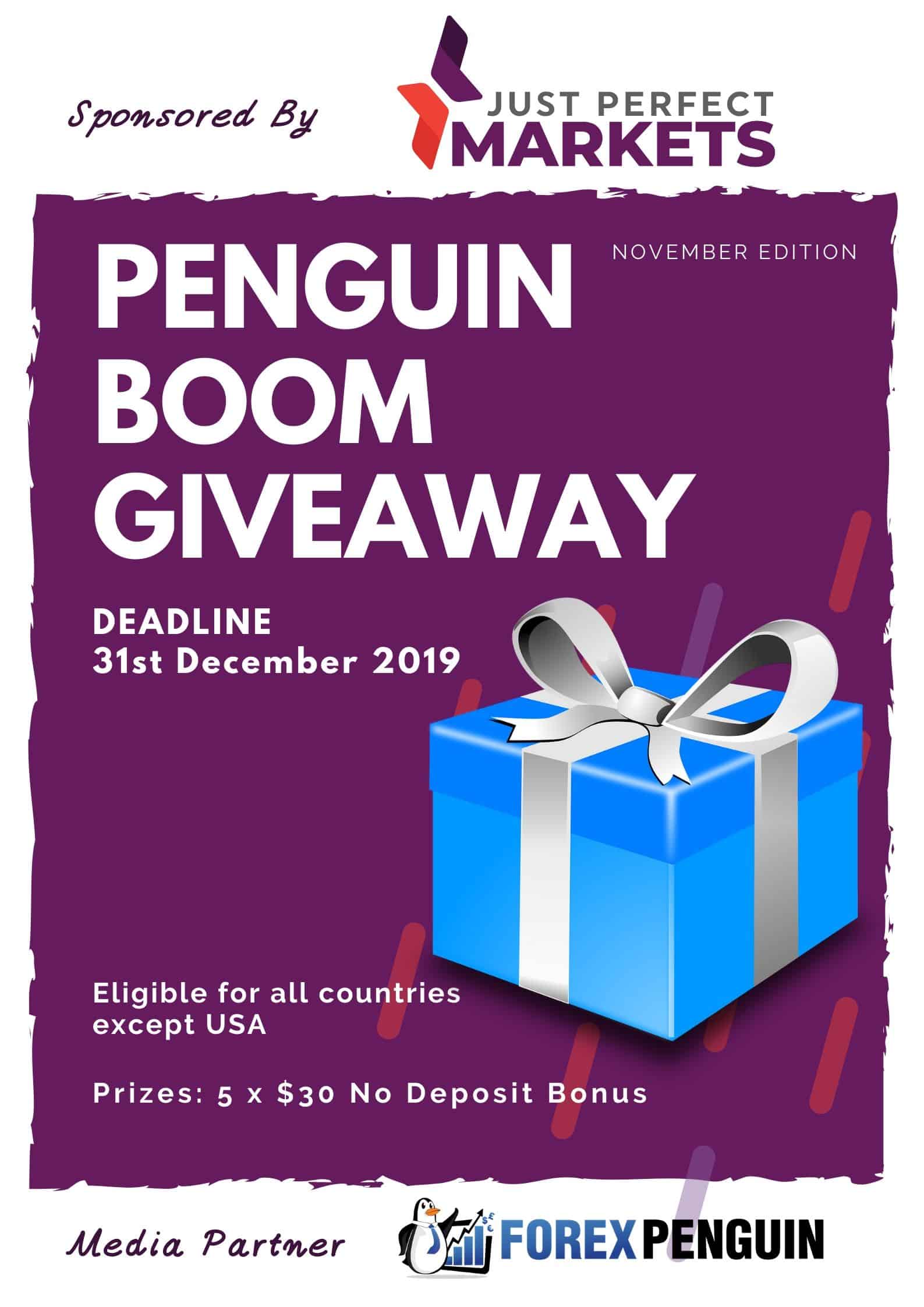 Penguin Boom Giveaway - $30 No Deposit Bonus - Forex Penguin