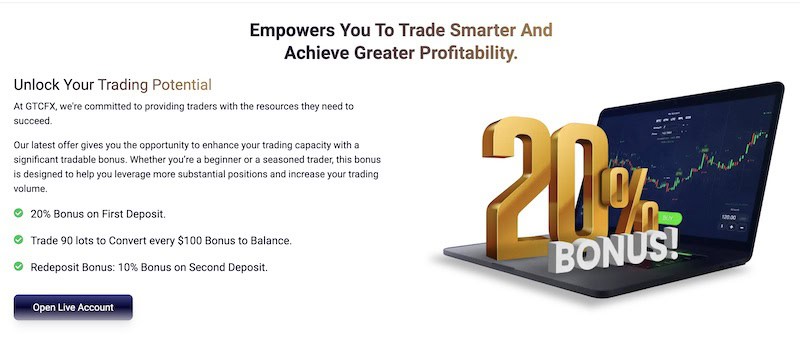 GTC FX ─ 20% Tradable Bonus - Forex Penguin
